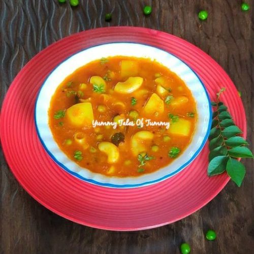 Alu matar Sabzi | Potatoes peas in Tomato gravy - Yummy tales of tummy