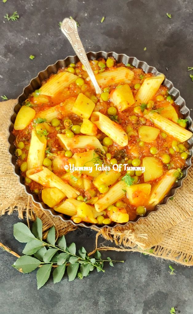 Alu matar Sabzi | Potatoes peas in Tomato gravy - Yummy Tales Of Tummy