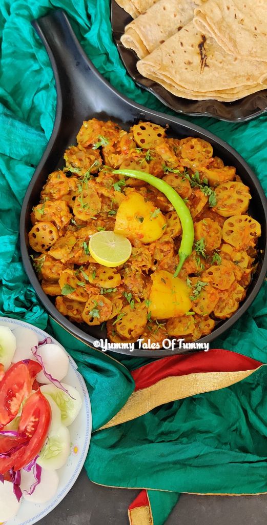 Kamal Kakdi Ki Sabzi (Seyal Bhee Patata) | Lotus stem curry - Yummy ...