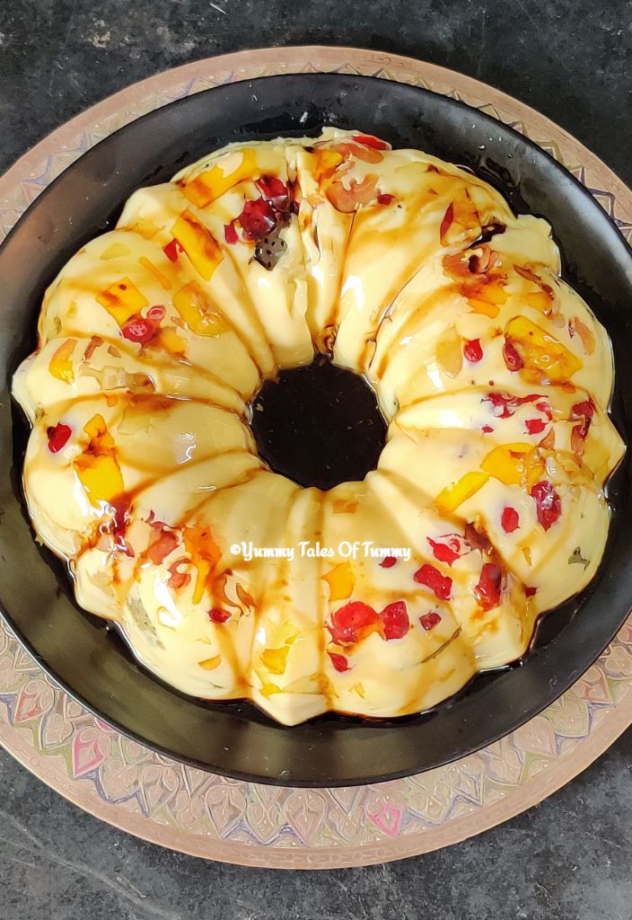 Fruit Caramel Pudding | How to make Fruit Pudding - Yummy tales of tummy