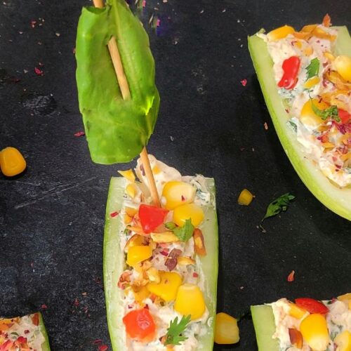 Low Carb Cucumber Boats | Cucumber boat Salad - Yummy tales of tummy