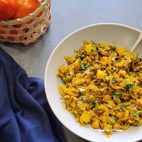 Cabbage Peas Potato Stir Fry | Patta gobhi Recipe - Yummy tales of tummy